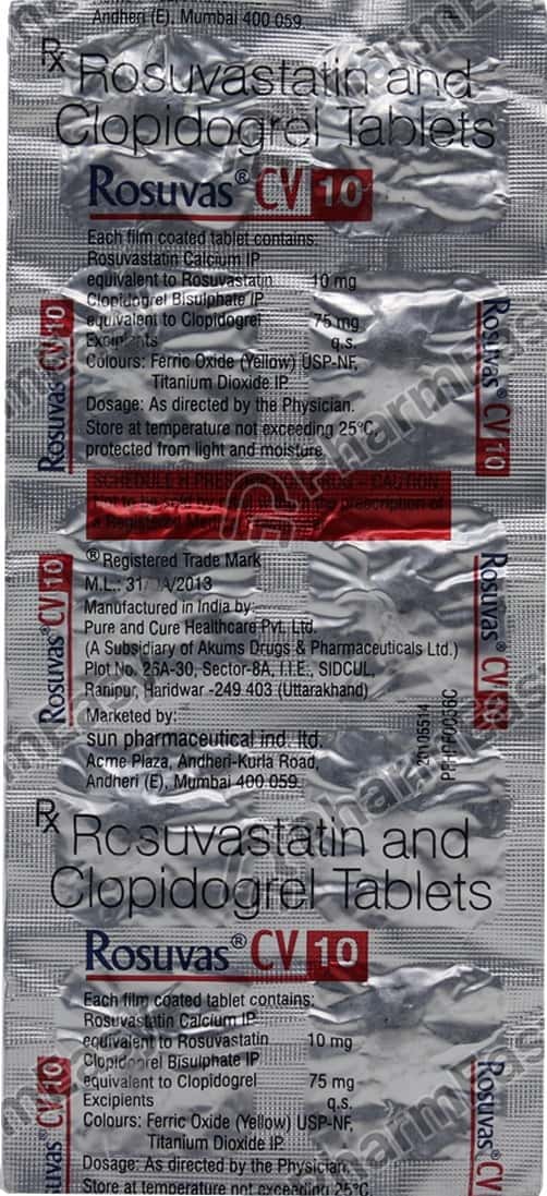 Rosuvas Cv 10mg Strip Of 10 Tablets: Uses, Side Effects, Price & Dosage ...
