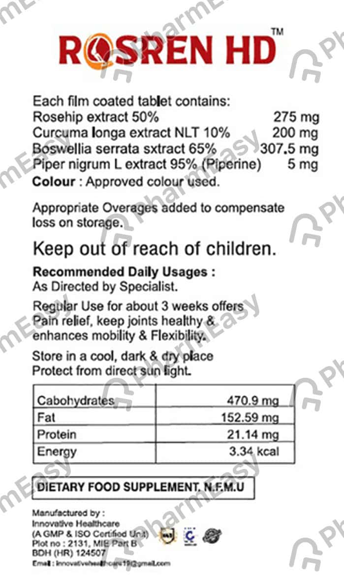 Buy Rosren Hd Bottle Of 14 Tablets Online at Flat 15% OFF | PharmEasy