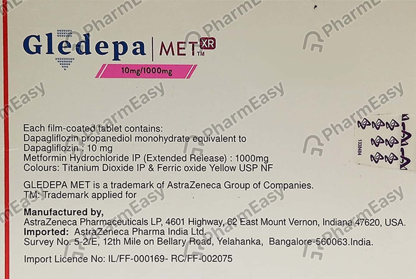 Gledepa Met Xr 10/1000mg Tablet 7'S: Uses, Side Effects, Price & Dosage ...
