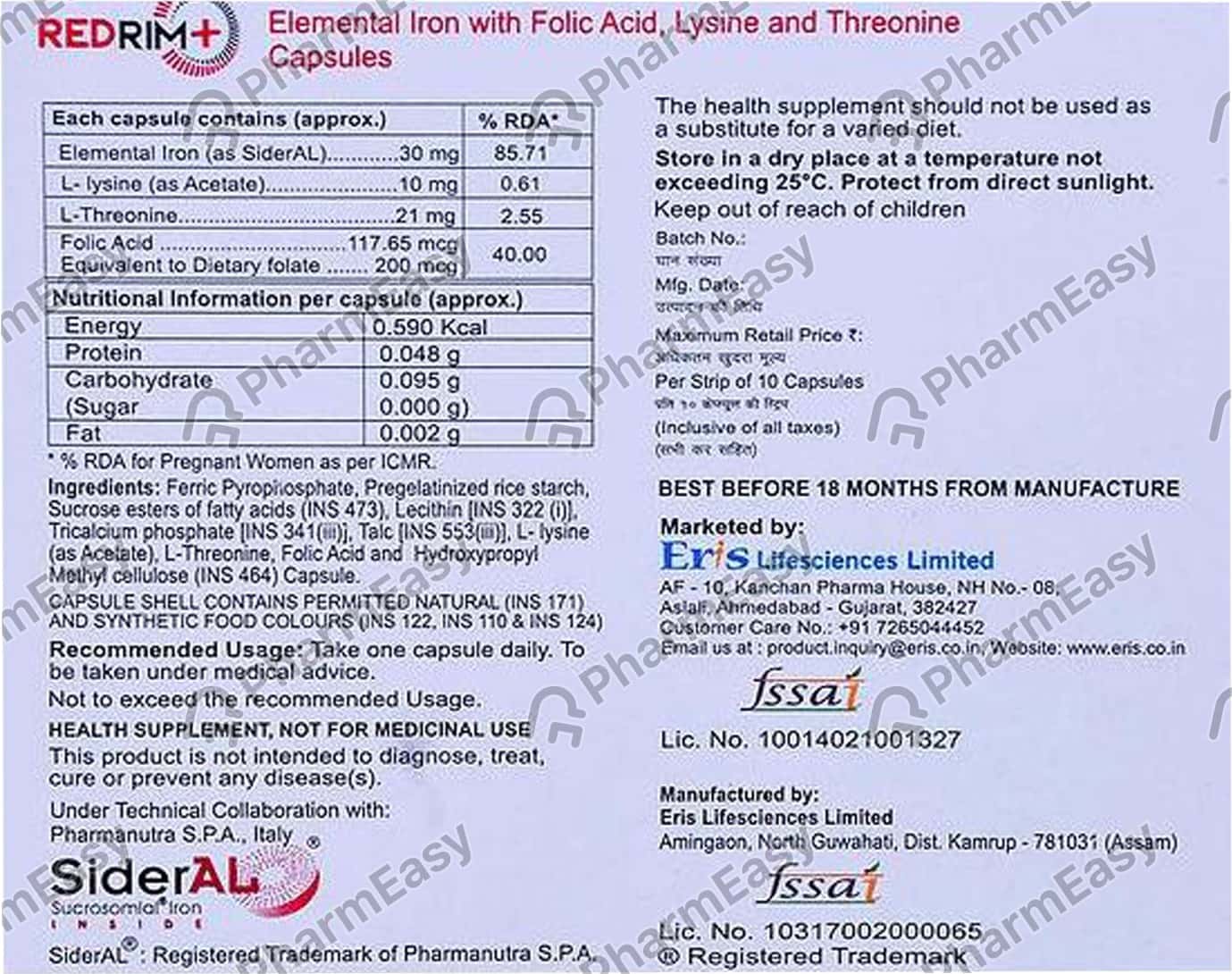 Redrim Plus Strip Of 10 Capsules: Uses, Side Effects, Price & Dosage ...