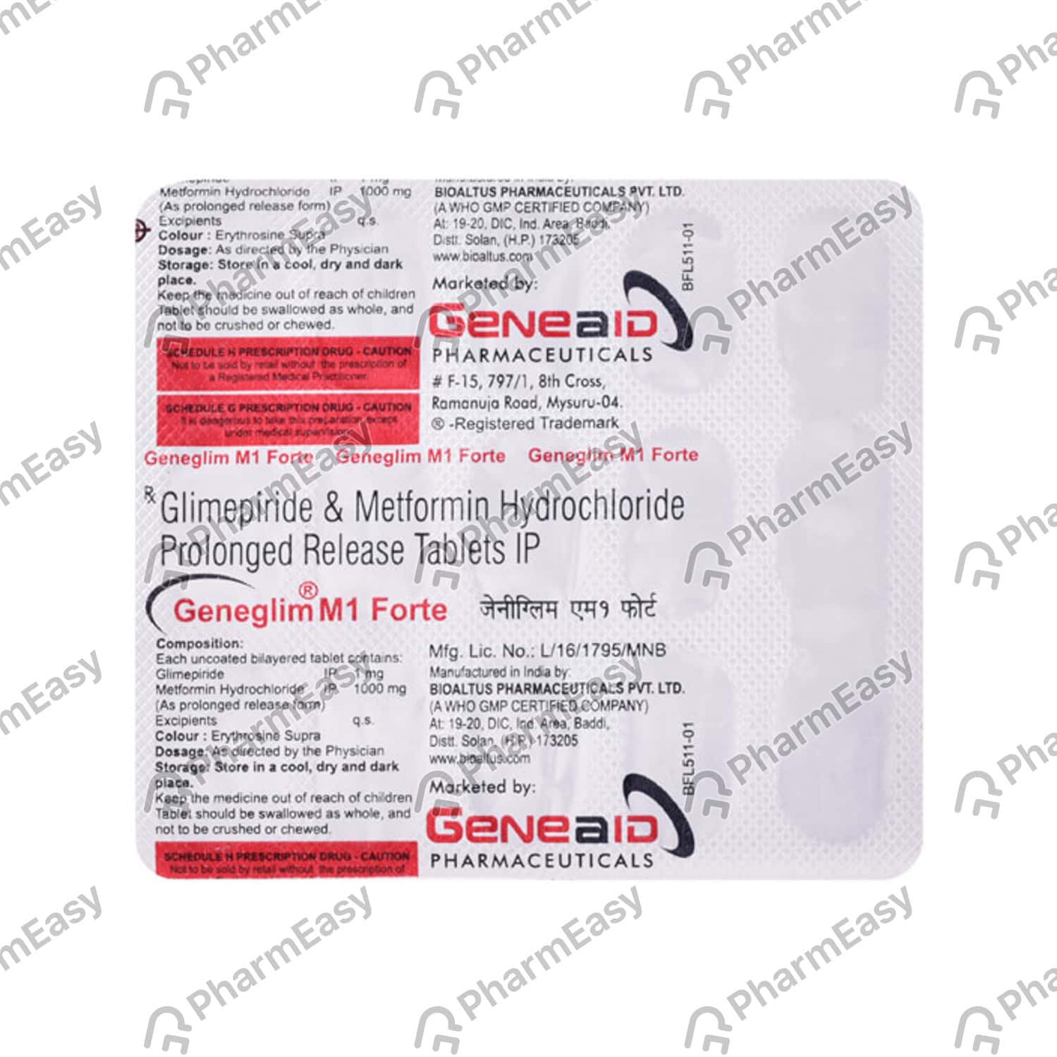 Geneglim M 1mg Forte Strip Of 10 Tablets: Uses, Side Effects, Price ...