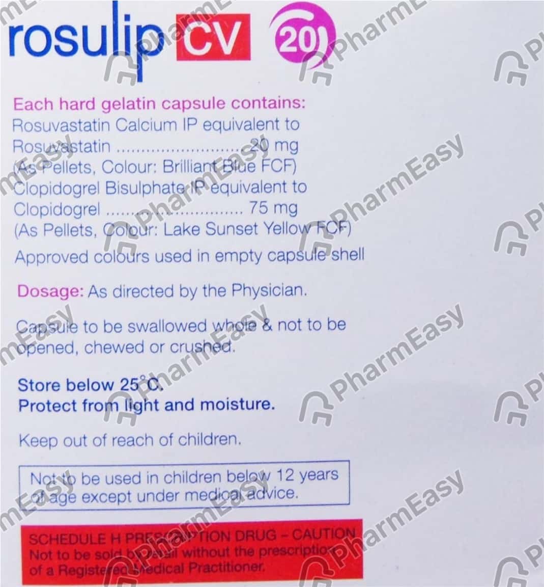 Rosulip Cv 20mg Strip Of 10 Capsules: Uses, Side Effects, Price ...