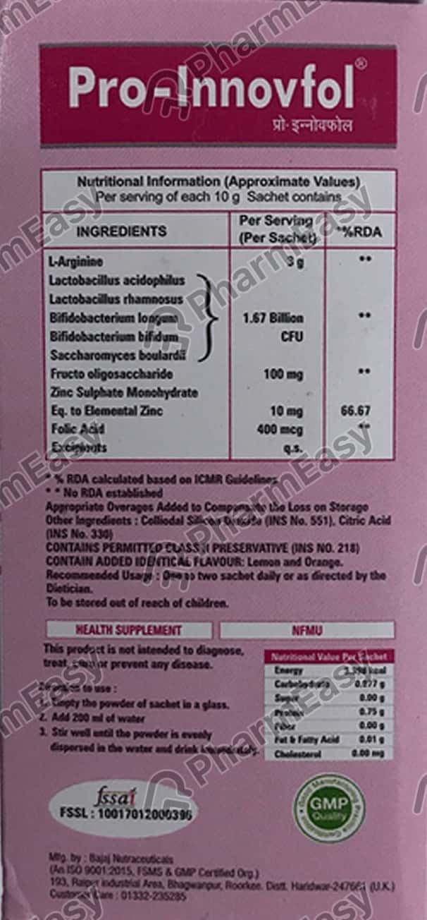 Buy Pro Innovfol Sugar Free Sachet 10gm Online at Flat 15% OFF | PharmEasy
