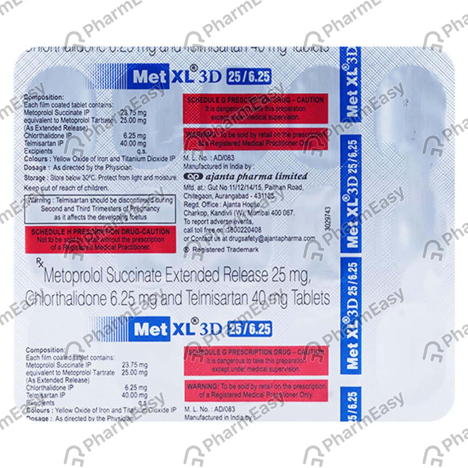 Met Xl 3d 25/6.25mg Strip Of 15 Tablets: Uses, Side Effects, Price & Dosage | PharmEasy