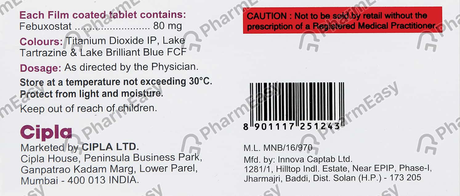 Febutec 80 MG Tablet (10): Uses, Side Effects, Price & Dosage | PharmEasy