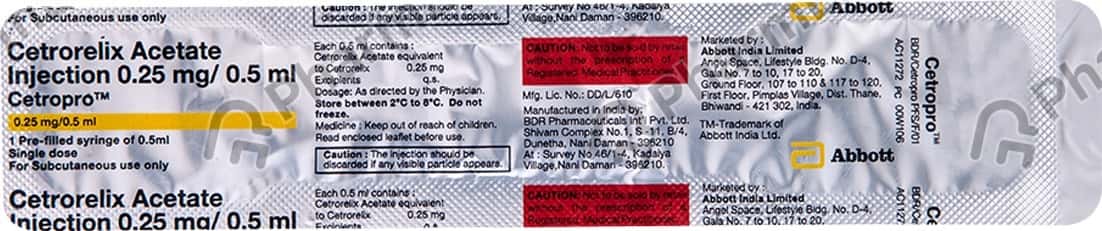 Buy Cetropro 0.25 MG Injection (0.5) Online at Flat 15% OFF | PharmEasy
