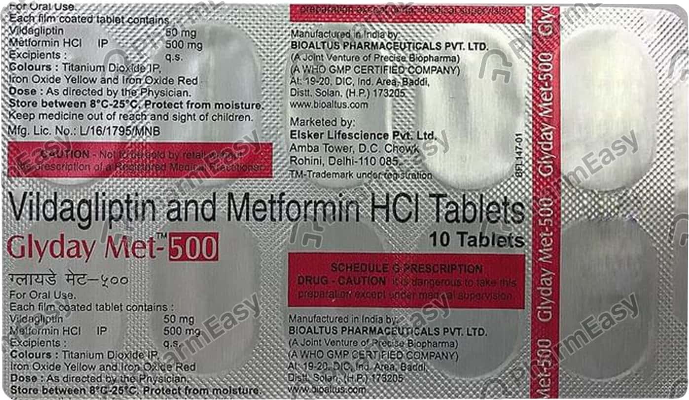 Glyday Met 500mg Strip Of 10 Tablets: Uses, Side Effects, Price ...