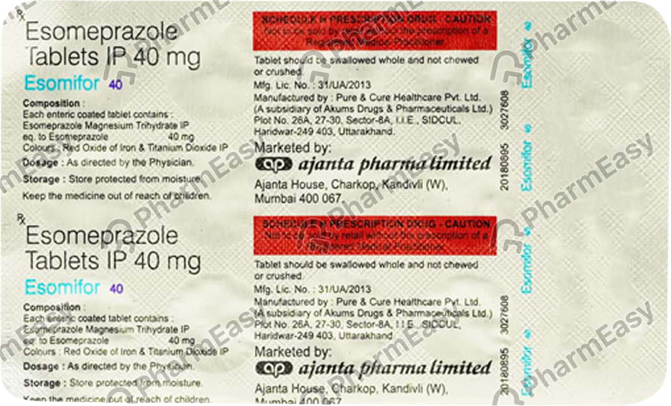 Esomifor 40 MG Tablet (15): Uses, Side Effects, Price & Dosage | PharmEasy