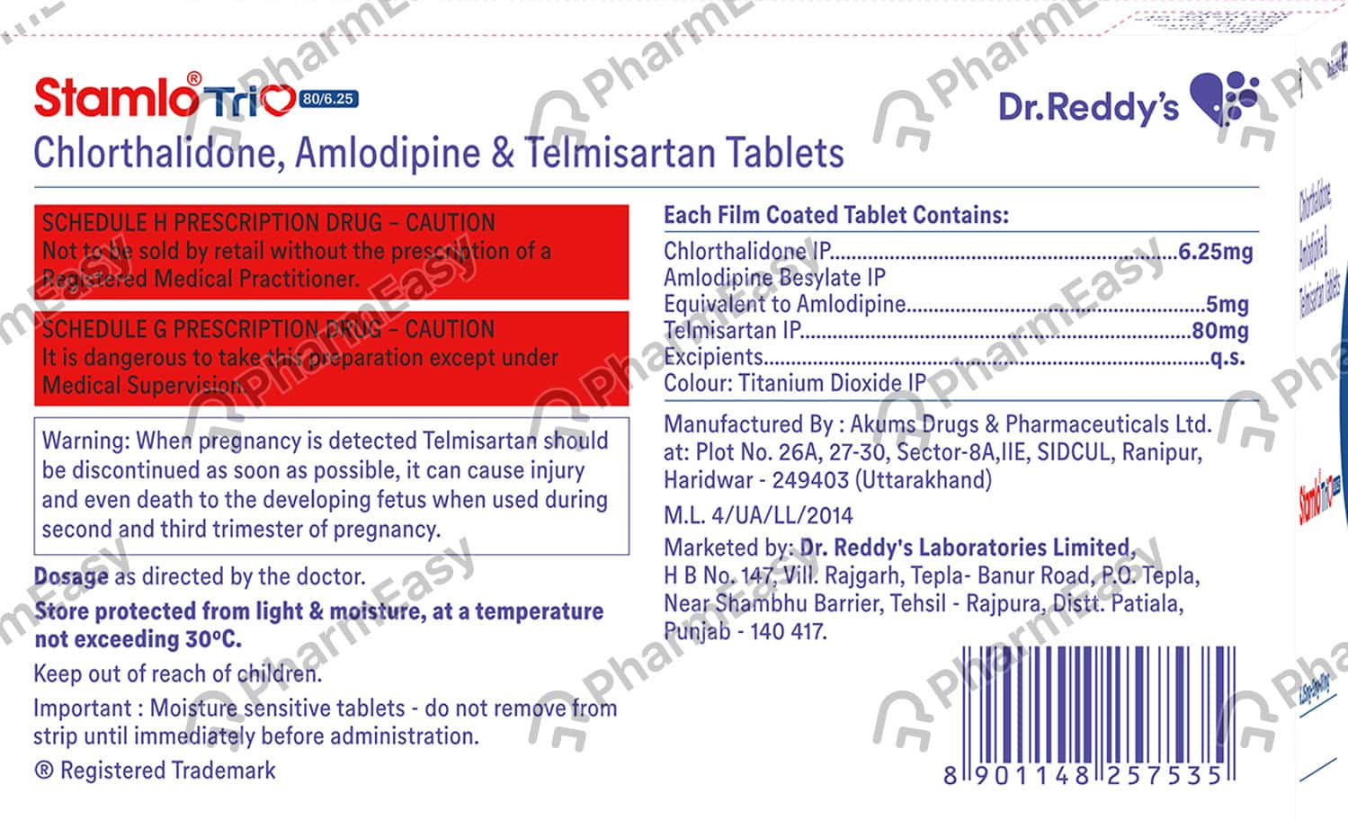 Stamlo Trio 80/6.25mg Strip Of 15 Tablets: Uses, Side Effects, Price ...