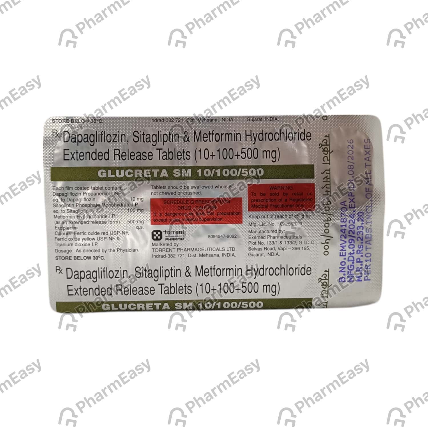 Glucreta Sm 10/100/500mg Strip Of 10 Tablets: Uses, Side Effects, Price ...