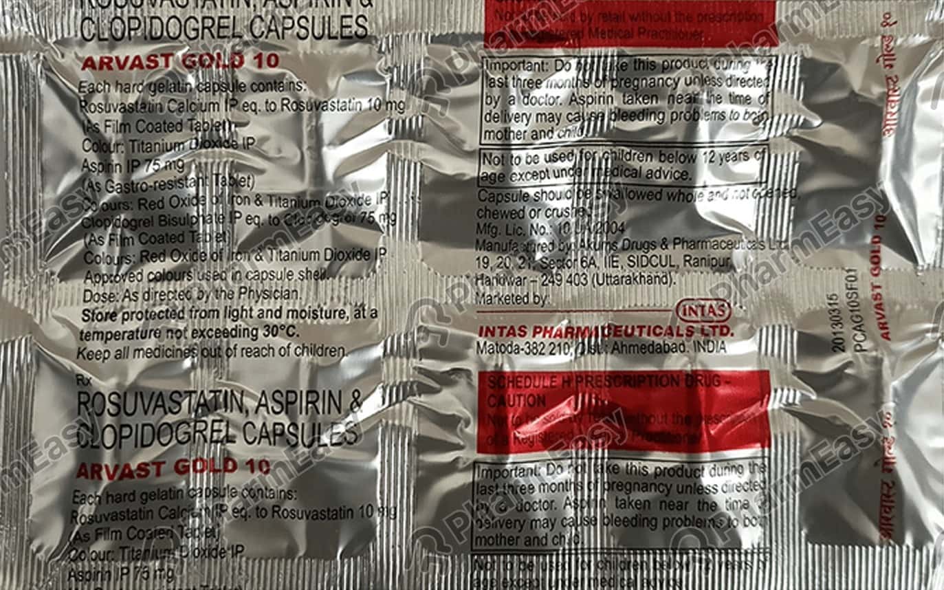 Arvast Gold 10mg Strip Of 10 Capsules: Uses, Side Effects, Price ...