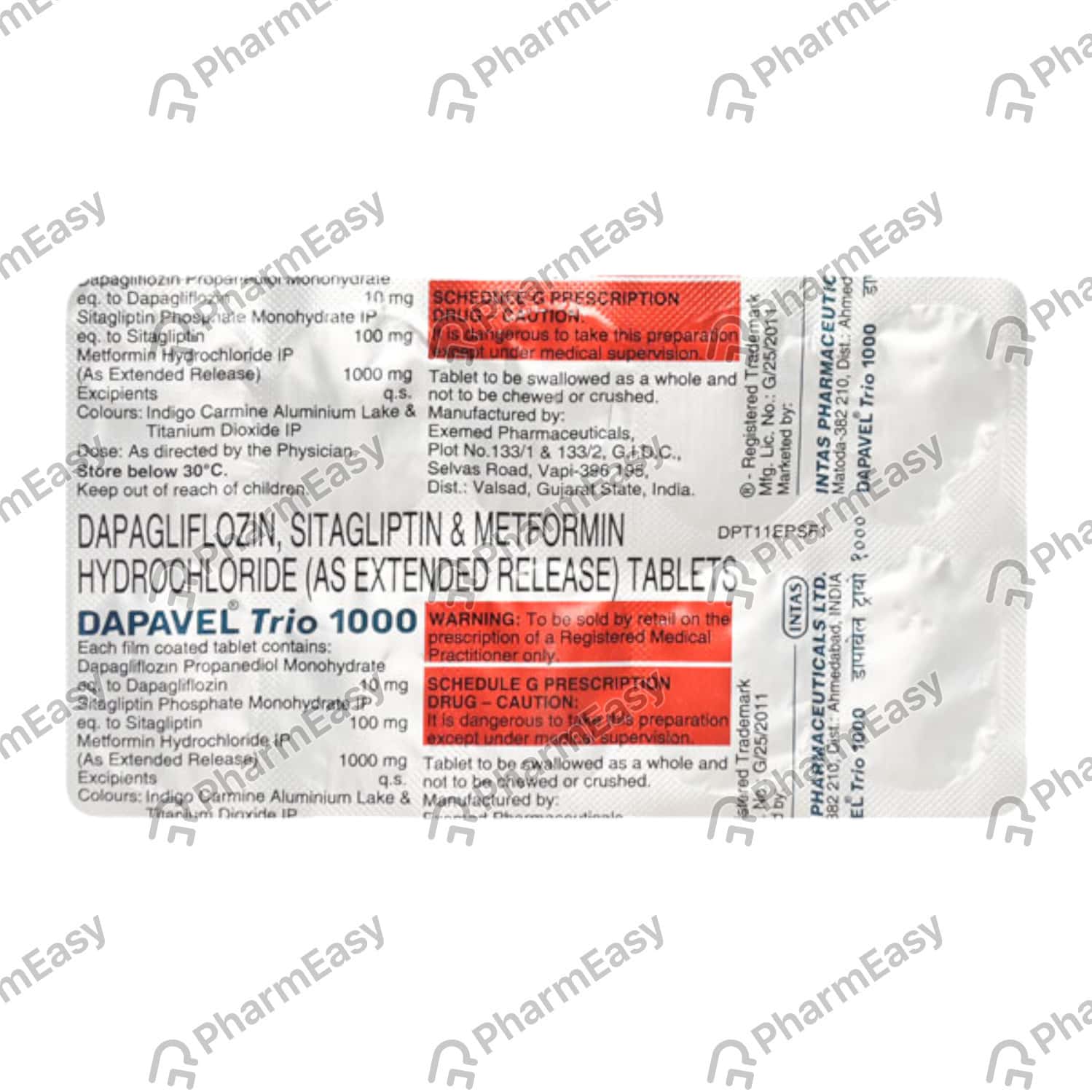 Dapavel Trio 1000mg Strip Of 10 Tablets: Uses, Side Effects, Price ...