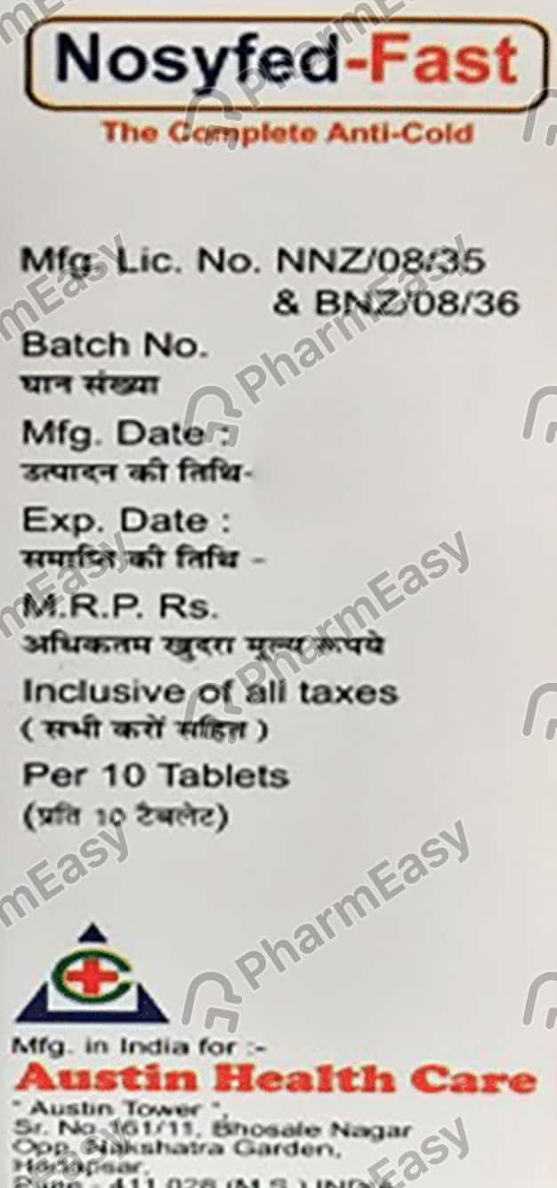 Buy Nosyfed Fast 0 MG Tablet (10) Online at Flat 15% OFF | PharmEasy