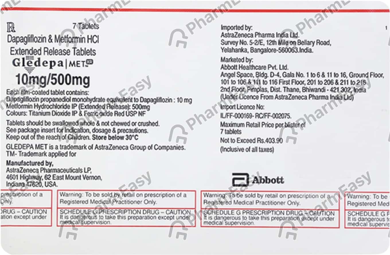 Buy Gledepa Met Xr 10/500mg Tablet 7'S Online at Flat 15% OFF | PharmEasy