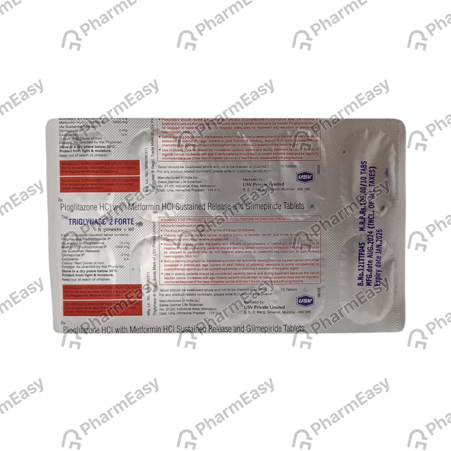 The Triglynase 2mg Forte Strip Of 10 Tablets: Uses, Side Effects, Price ...