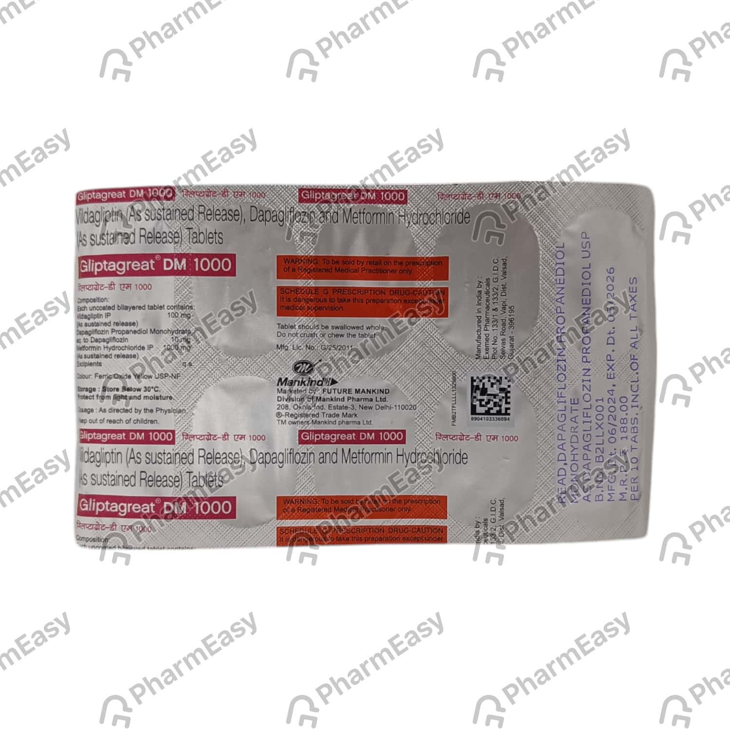 Gliptagreat Dm 1000mg Strip Of 10 Tablets: Uses, Side Effects, Price & Dosage | PharmEasy
