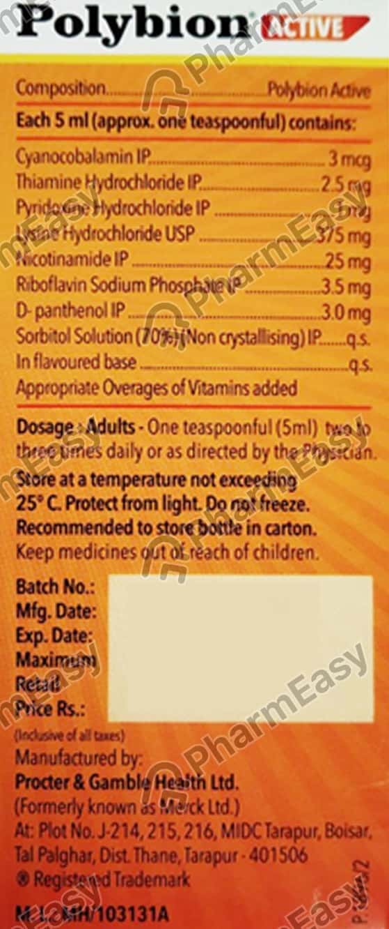 Buy NEW POLYBION ACTIVE SUGAR FREE BOTTLE OF 100ML SYRUP Online & Get ...