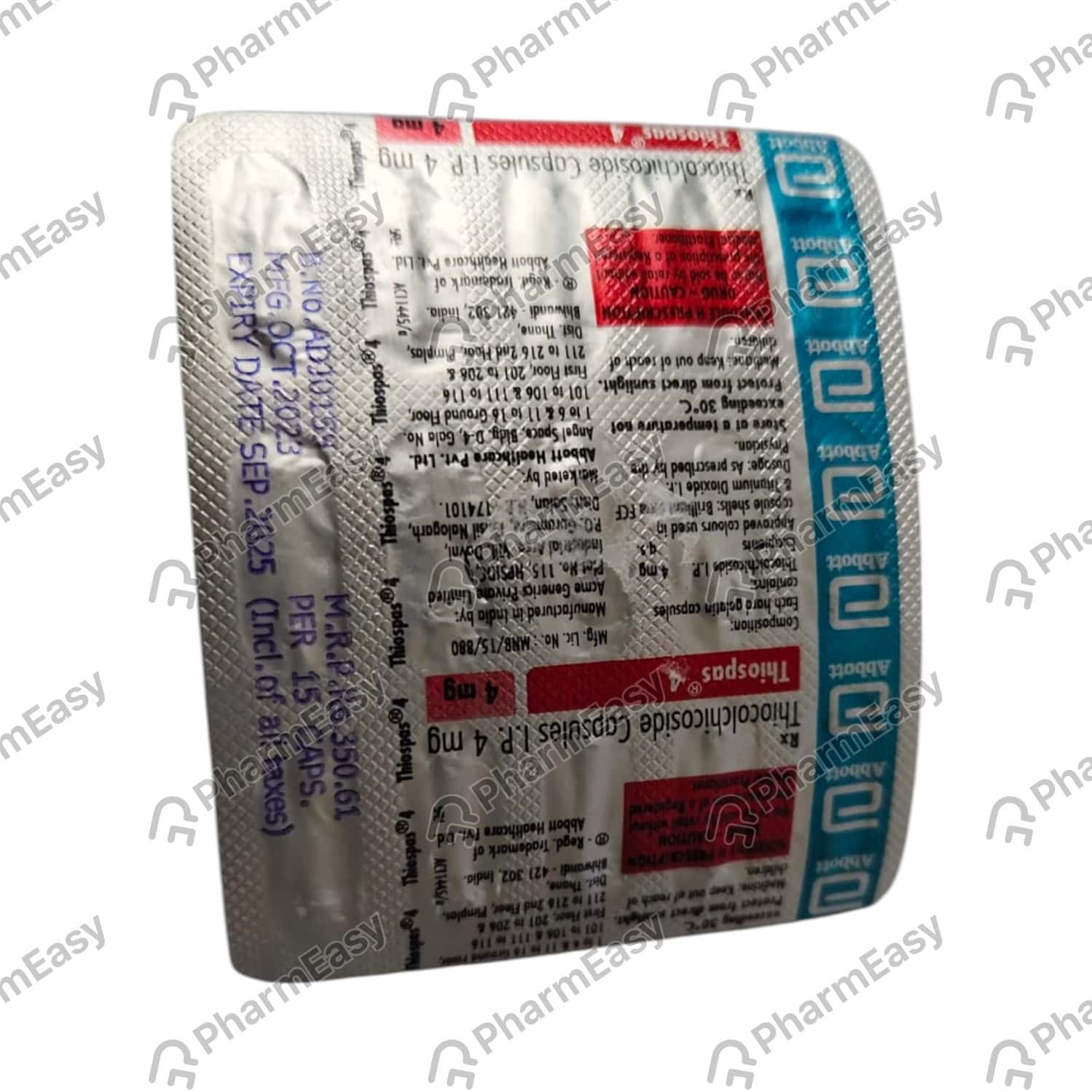 Thiospas 4 MG Capsule (15): Uses, Side Effects, Price & Dosage | PharmEasy