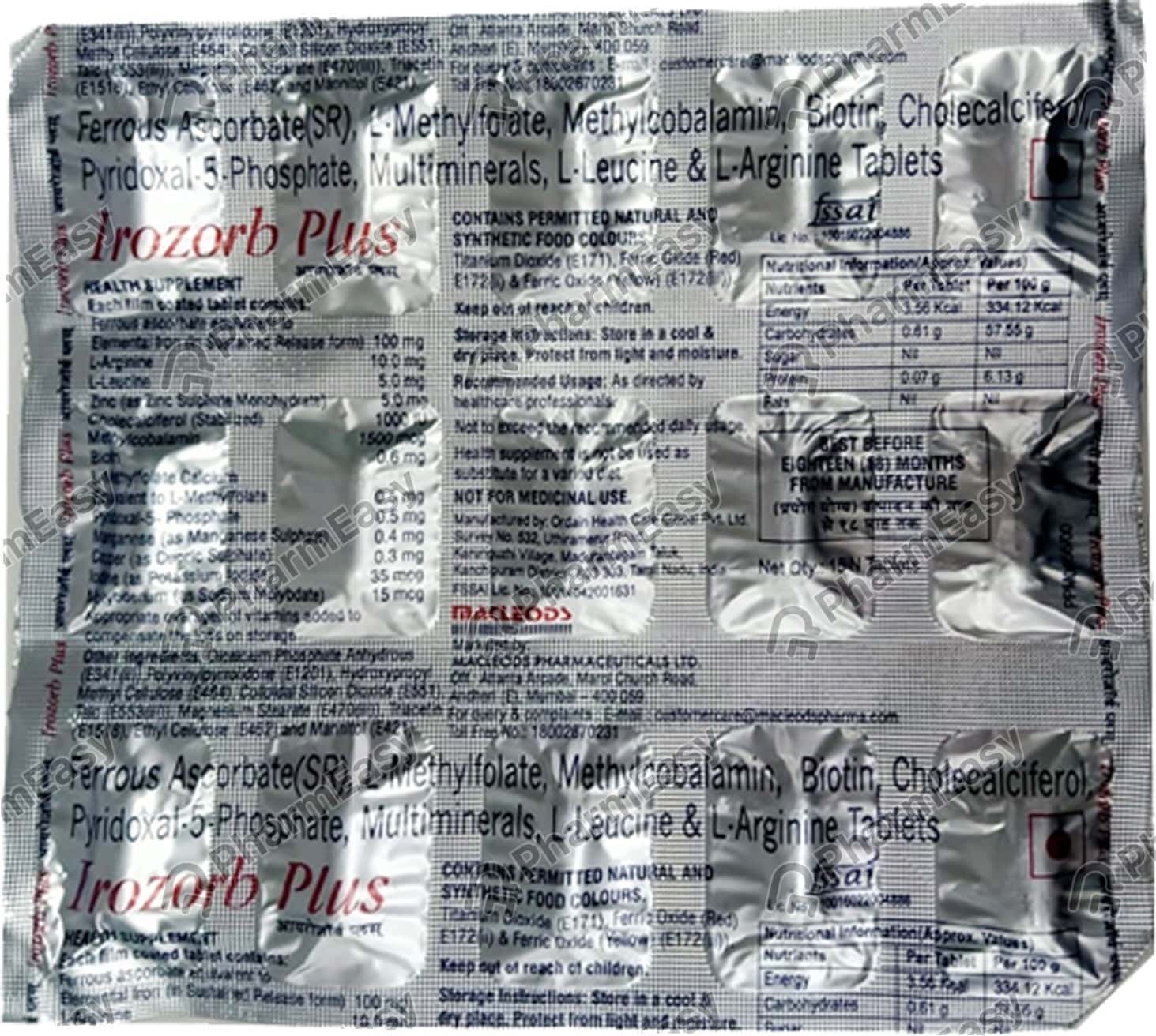 Buy Irozorb Plus Strip Of 15 Tablets Online at Flat 15% OFF | PharmEasy