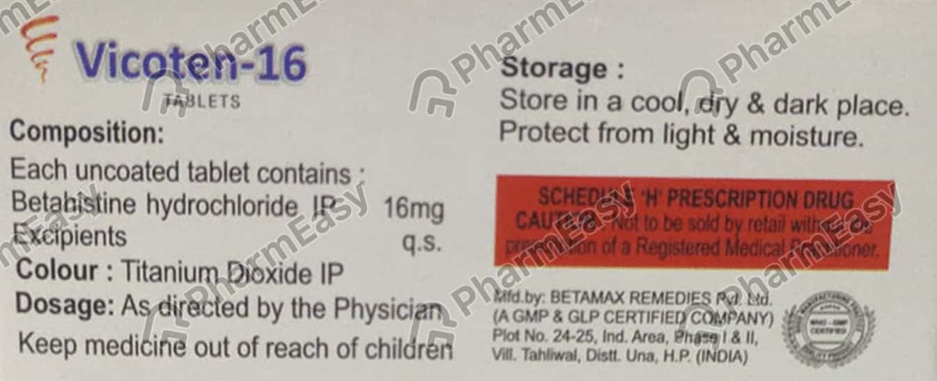 Vicoten 16 MG Tablet (10): Uses, Side Effects, Price & Dosage | PharmEasy