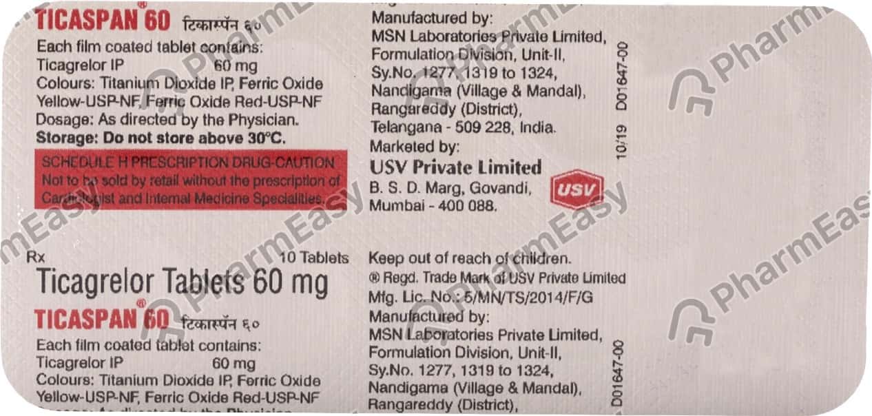 Ticaspan 60 MG Tablet (10): Uses, Side Effects, Price & Dosage | PharmEasy
