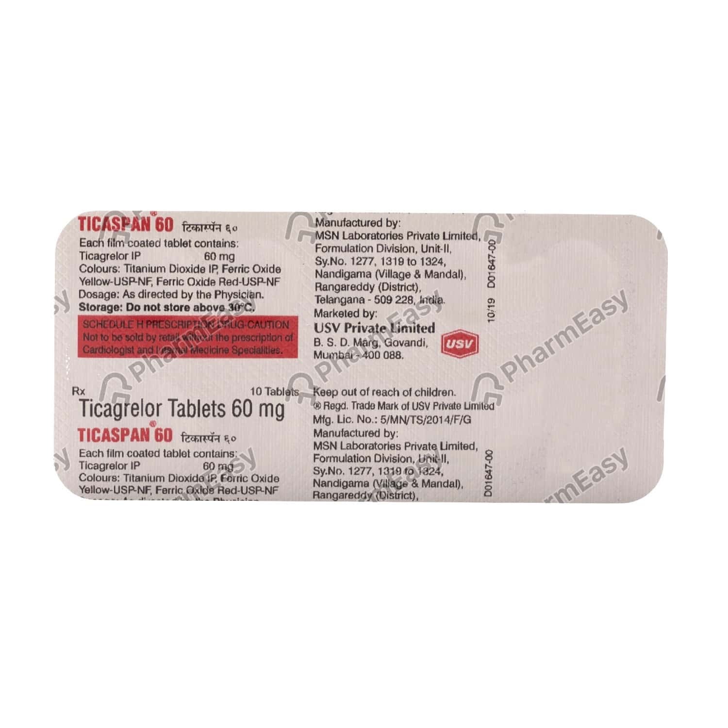 Buy Ticaspan 60 MG Tablet (10) Online at Flat 18% OFF* | PharmEasy
