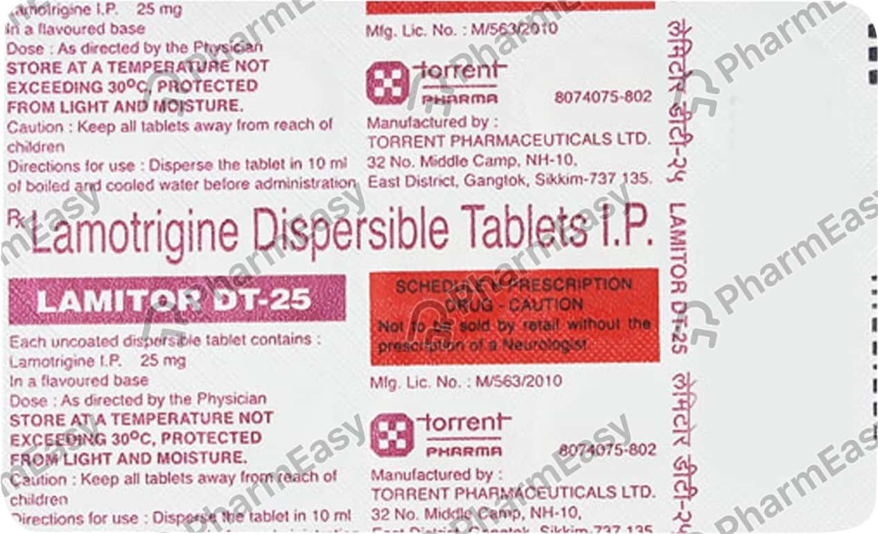 Lamitor Dt 25 MG Tablet (15): Uses, Side Effects, Price & Dosage ...