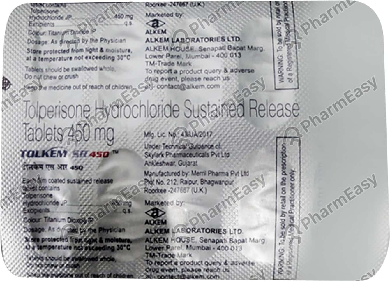 Tolmove 450 MG Tablet (10): Uses, Side Effects, Price, Dosage ...