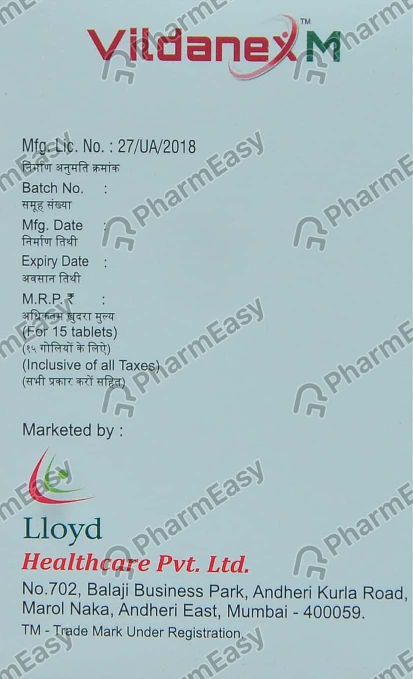 Vildanex M Strip Of 15 Tablets: Uses, Side Effects, Price & Dosage ...
