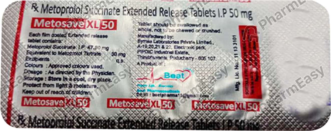 Metosave Xl 50 MG Tablet (10): Uses, Side Effects, Price & Dosage ...