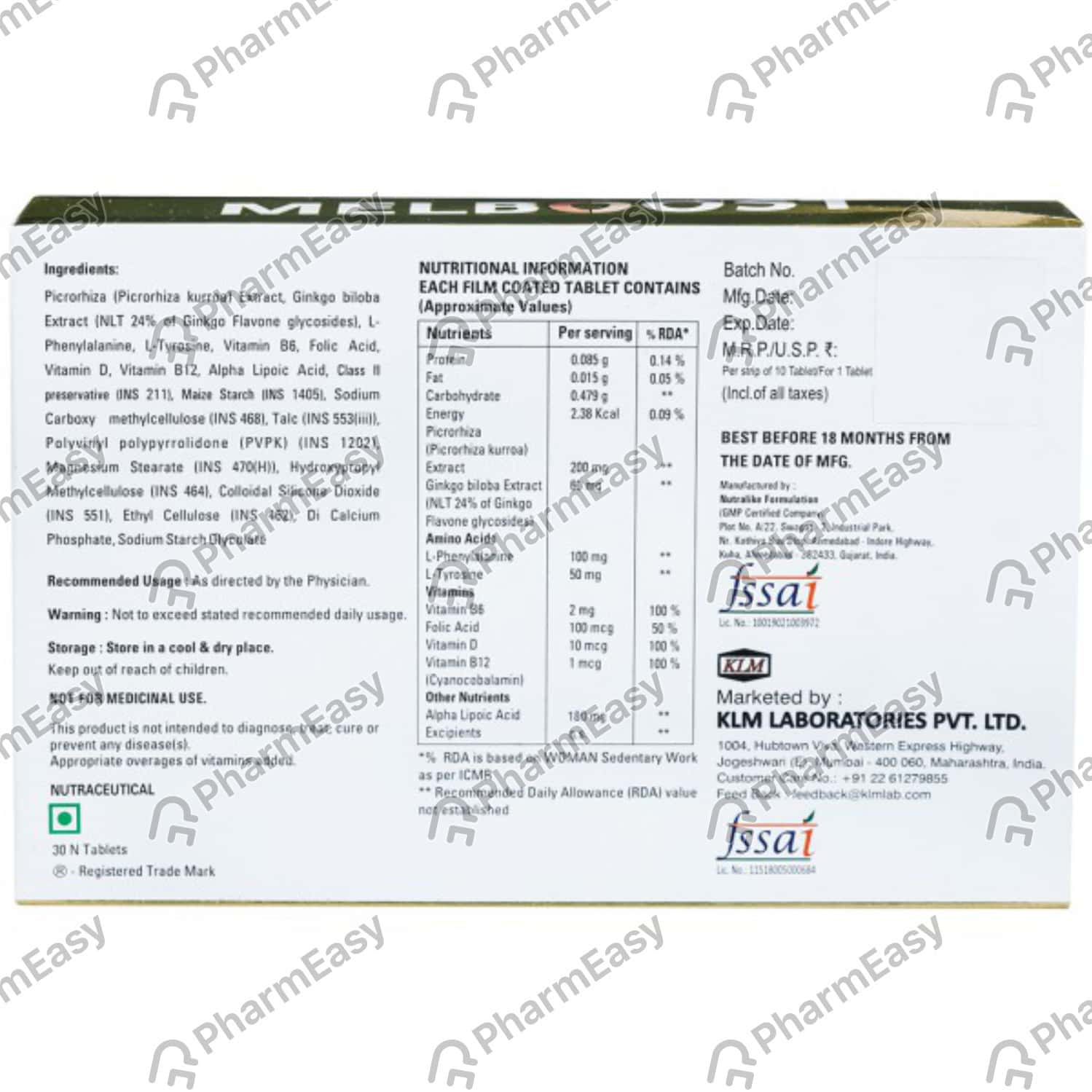 Buy Melboost Strip Of 10 Tablets Online at Flat 15% OFF | PharmEasy