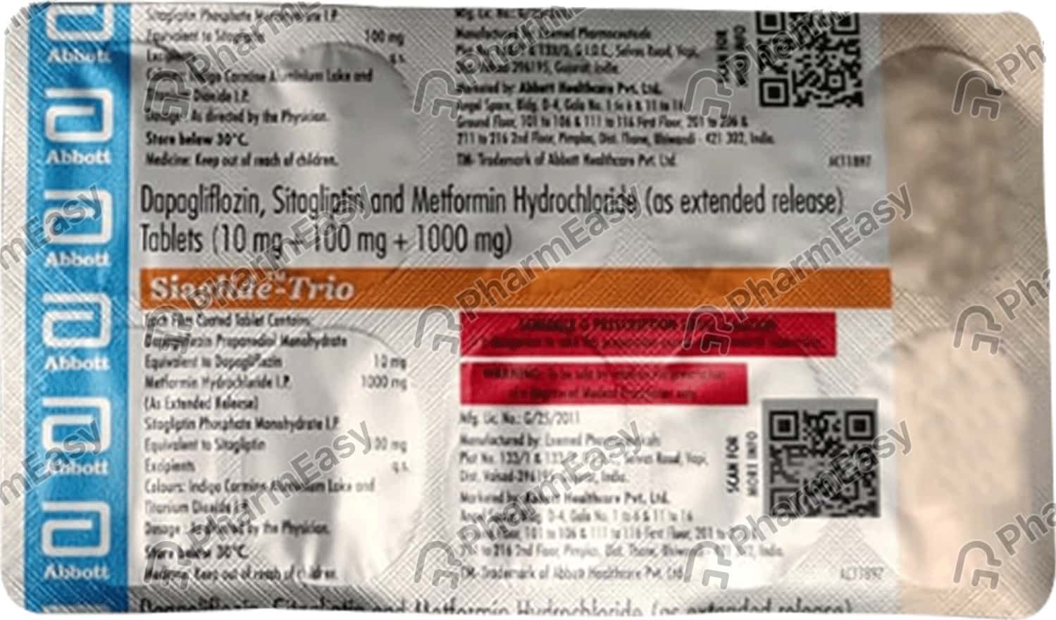 Buy Siaglide Trio 10/100/1000mg Strip Of 10 Tablets Online at Flat 15 ...