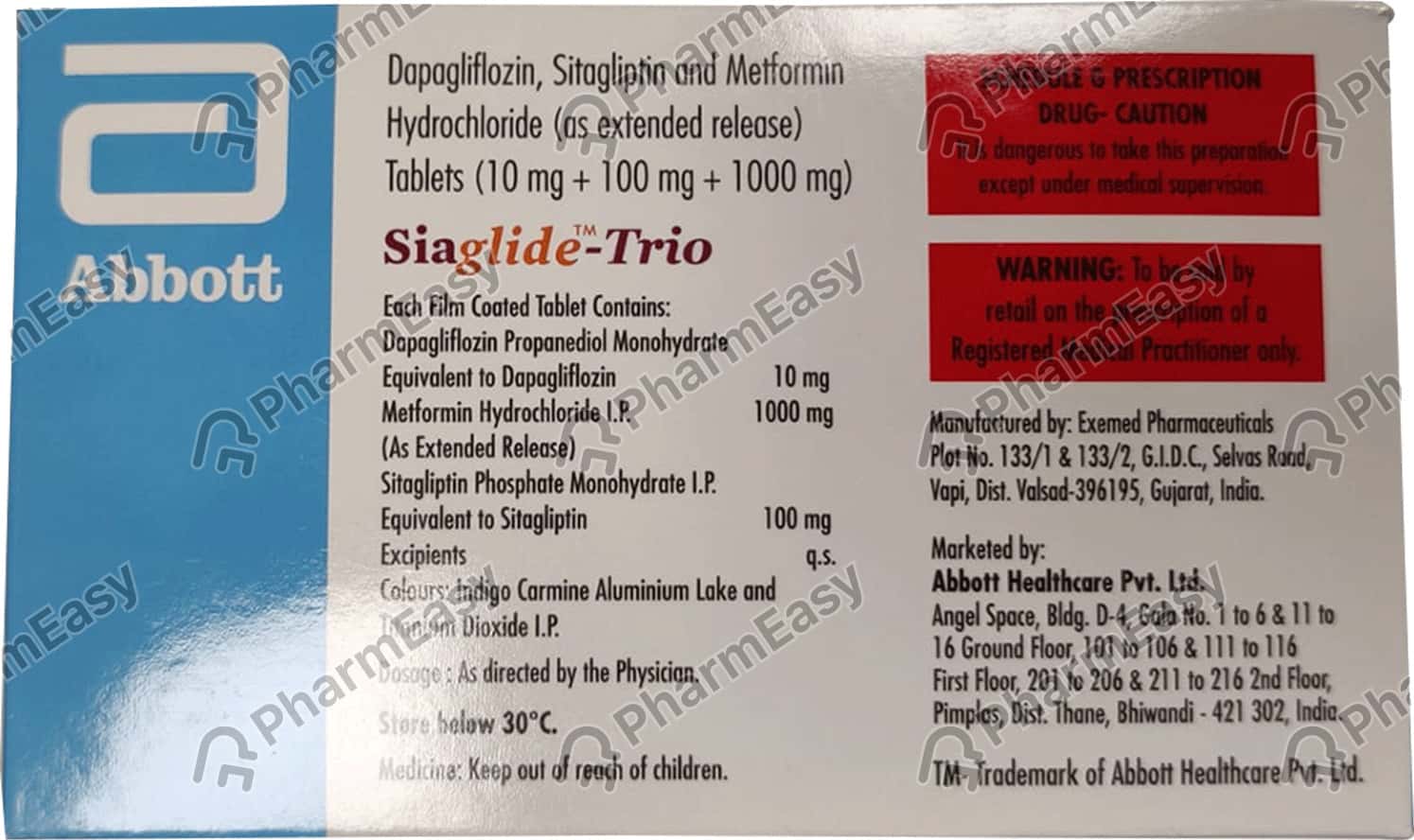 Buy Siaglide Trio 10/100/1000mg Strip Of 10 Tablets Online at Flat 15 ...