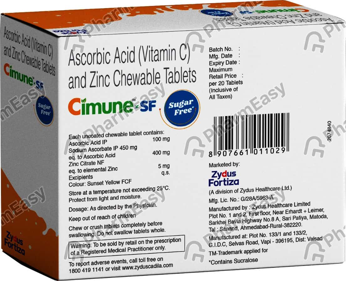 Buy Cimune Sf Orange Flavour Strip Of 20 Chewable Tablets Online at ...