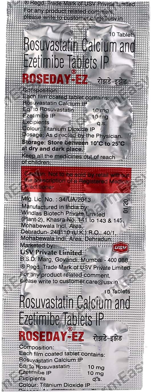 Roseday Ez 10/10mg Strip Of 10 Tablets: Uses, Side Effects, Price ...