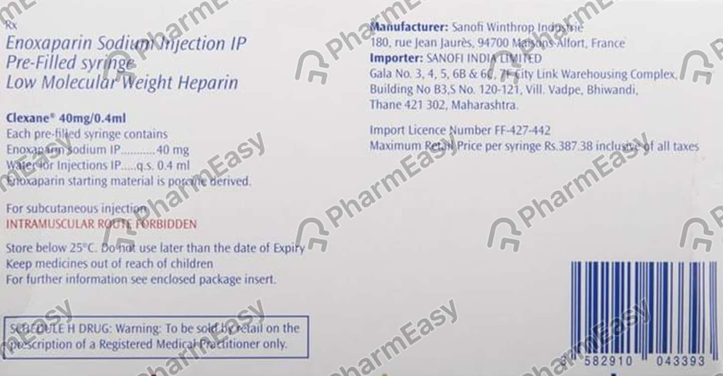 Clexane 40 MG Solution For Injection (0.8): Uses, Side Effects, Price ...