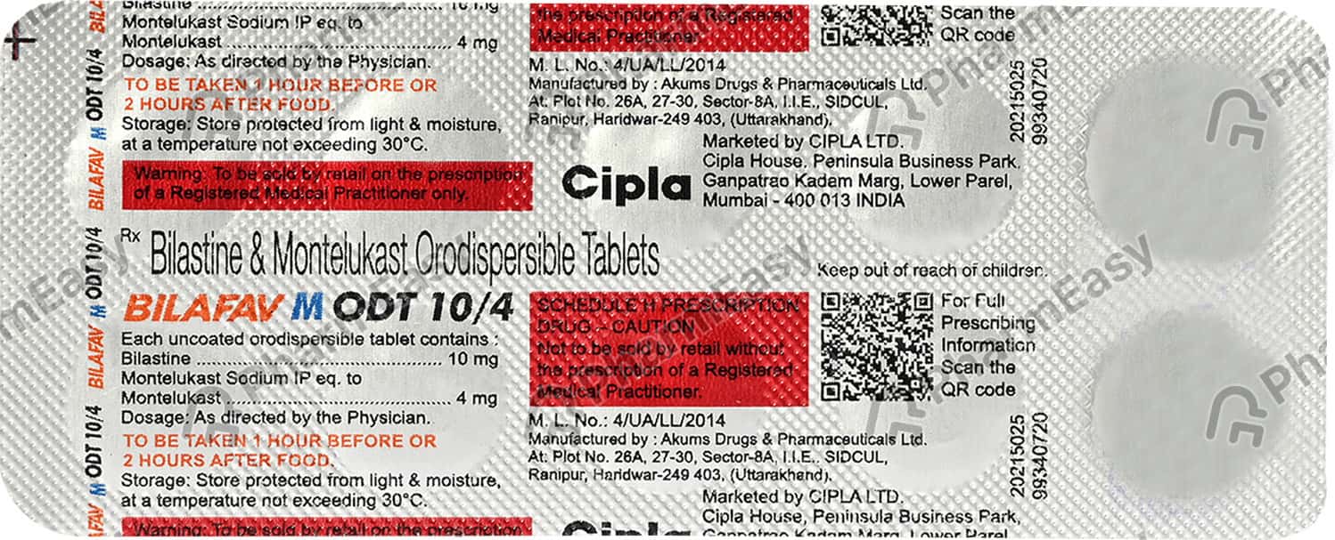 Buy Bilafav M Odt 10/4mg Strip Of 10 Tablets Online at Flat 15% OFF ...