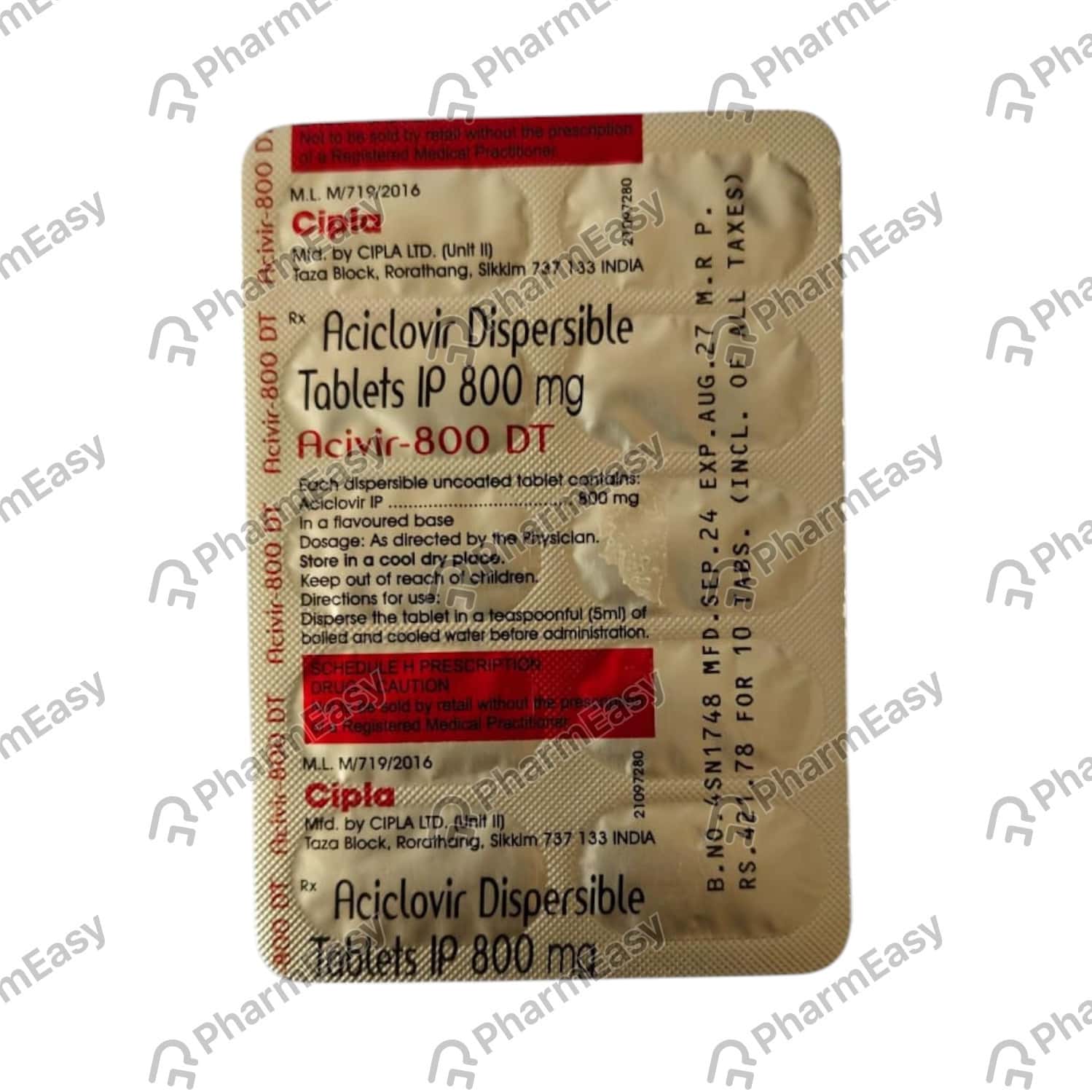 Acivir Dt 800 MG Tablet (10): Uses, Side Effects, Price & Dosage ...