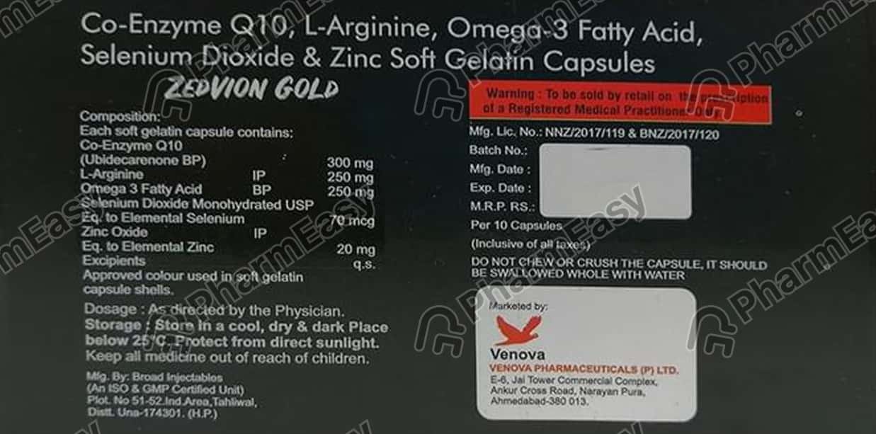 Buy Zedvion Gold Strip Of 10 Capsules Online at Flat 15% OFF | PharmEasy