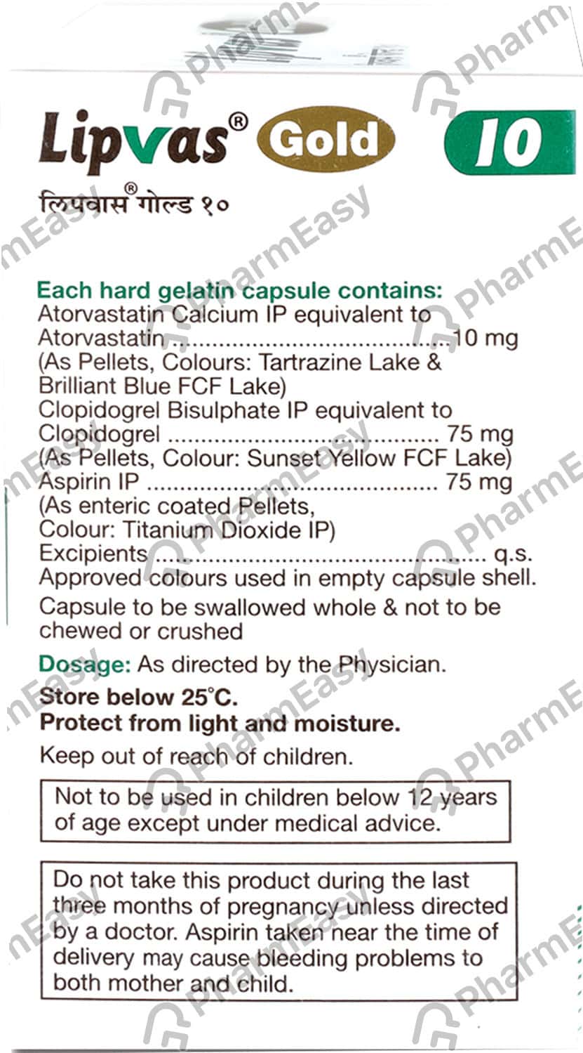 Lipvas Gold Strip Of 10 Capsules: Uses, Side Effects, Price & Dosage ...