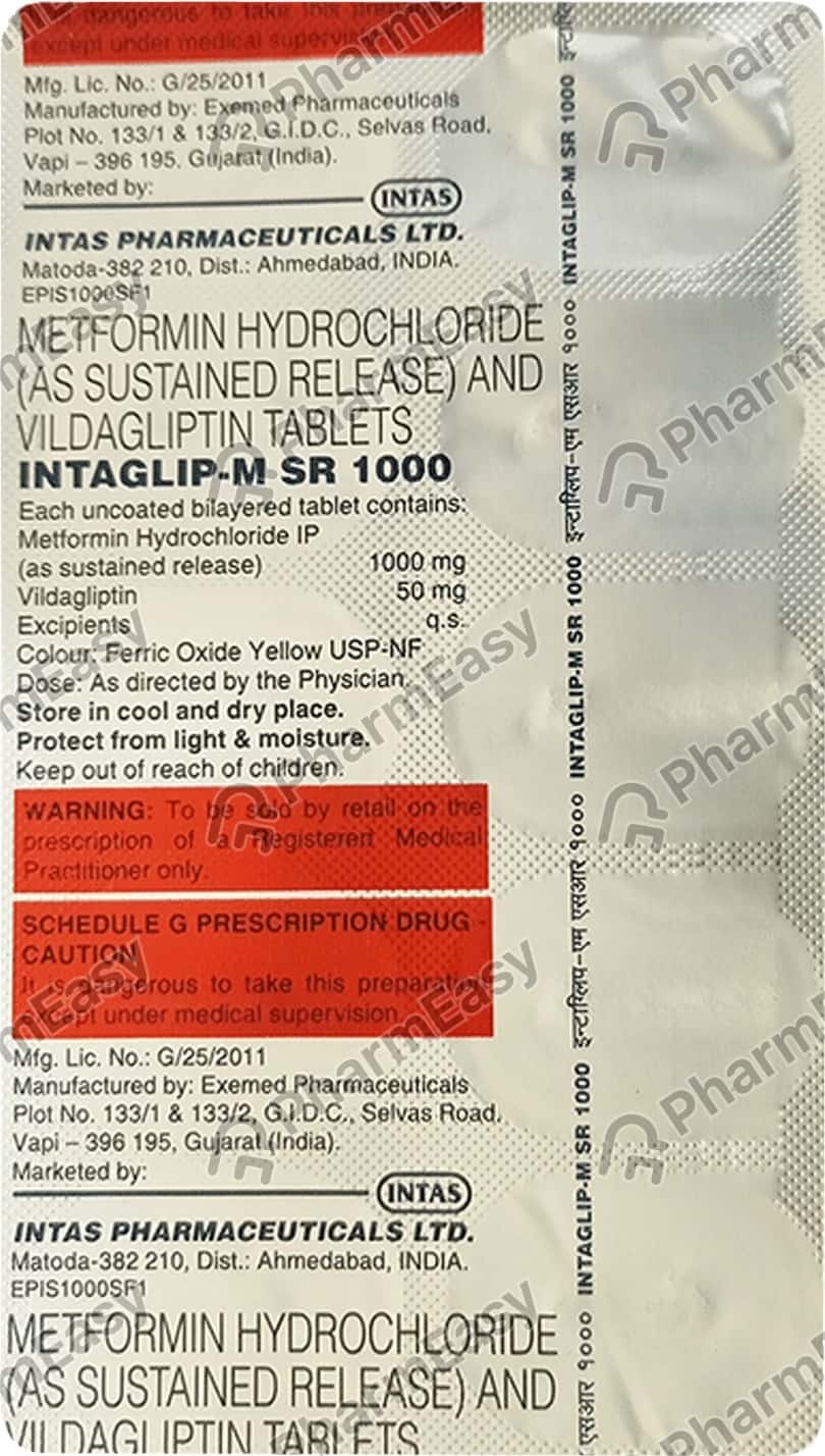 Intaglip M Sr 1000mg Strip Of 10 Tablets: Uses, Side Effects, Price ...