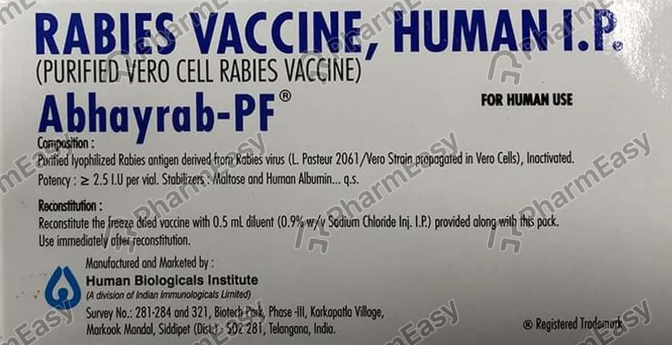 Abhayrab Pf 2.5 IU Powder For Injection (0.5): Uses, Side Effects ...