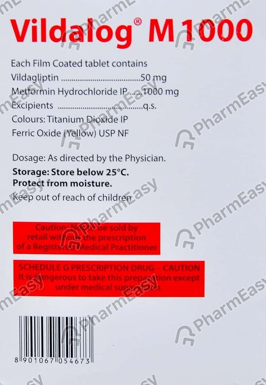 Vildalog M 1000mg Strip Of 15 Tablets: Uses, Side Effects, Price ...