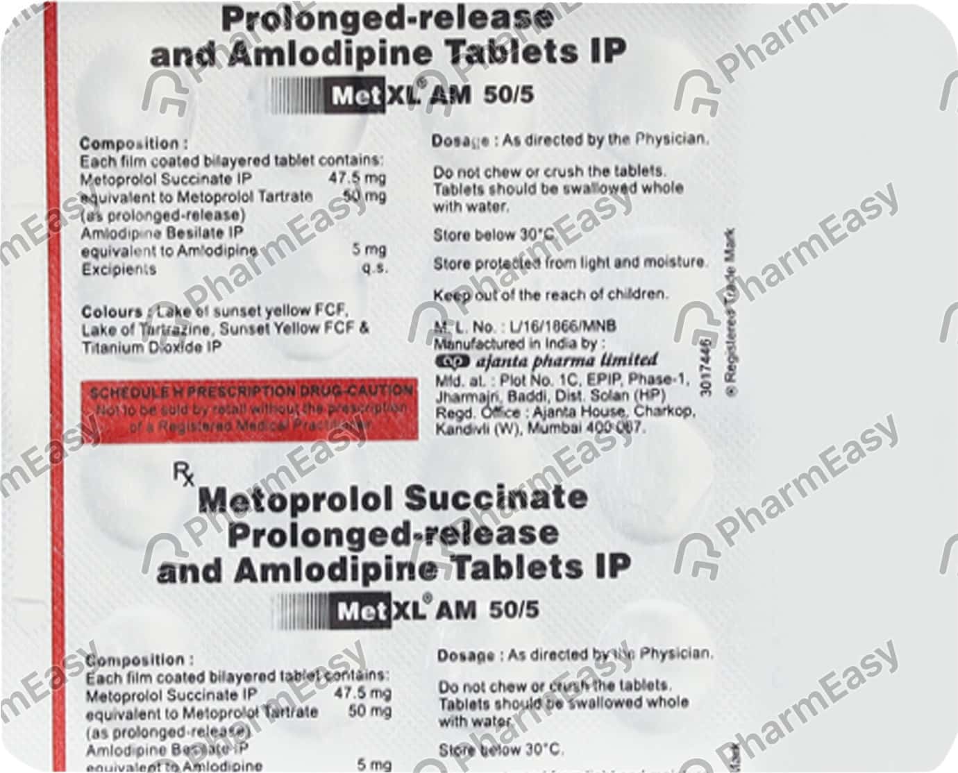 Met Xl Am 50/5mg Strip Of 20 Tablets: Uses, Side Effects, Price ...