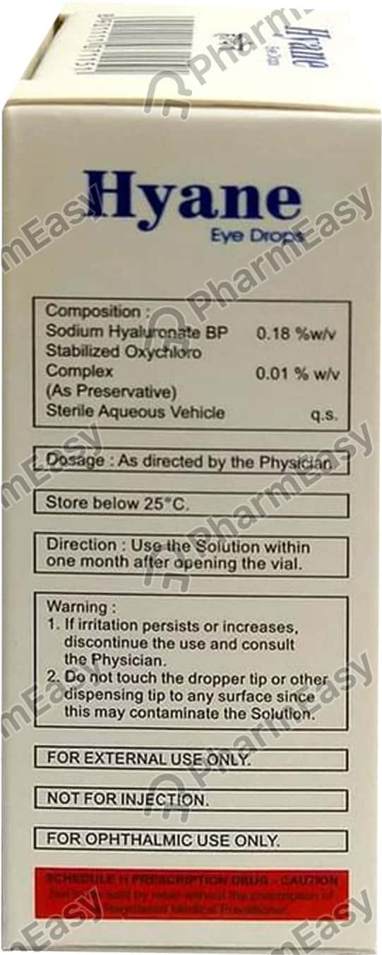 Hyane 0.18 %W/V Eye Drop (10): Uses, Side Effects, Price & Dosage ...