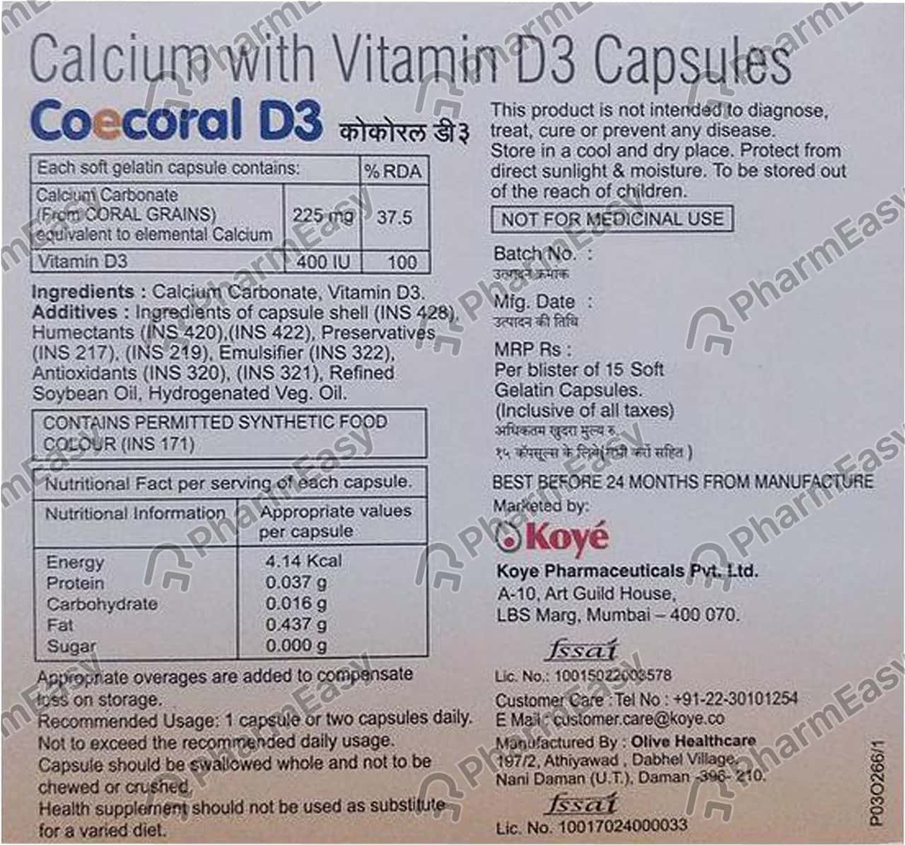 Coecoral D3 Strip Of 15 Capsules: Uses, Side Effects, Price & Dosage ...