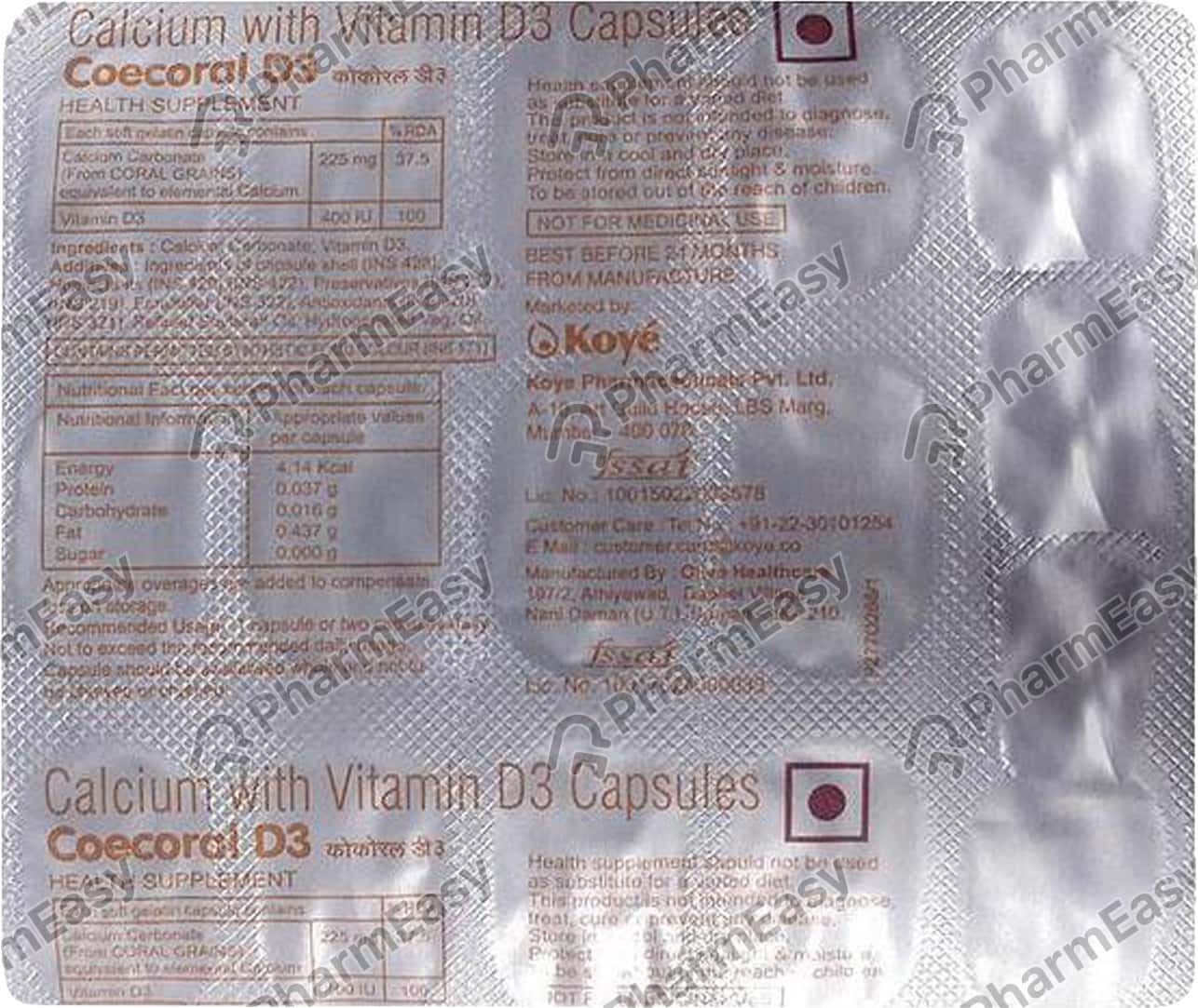 Coecoral D3 Strip Of 15 Capsules: Uses, Side Effects, Price & Dosage ...