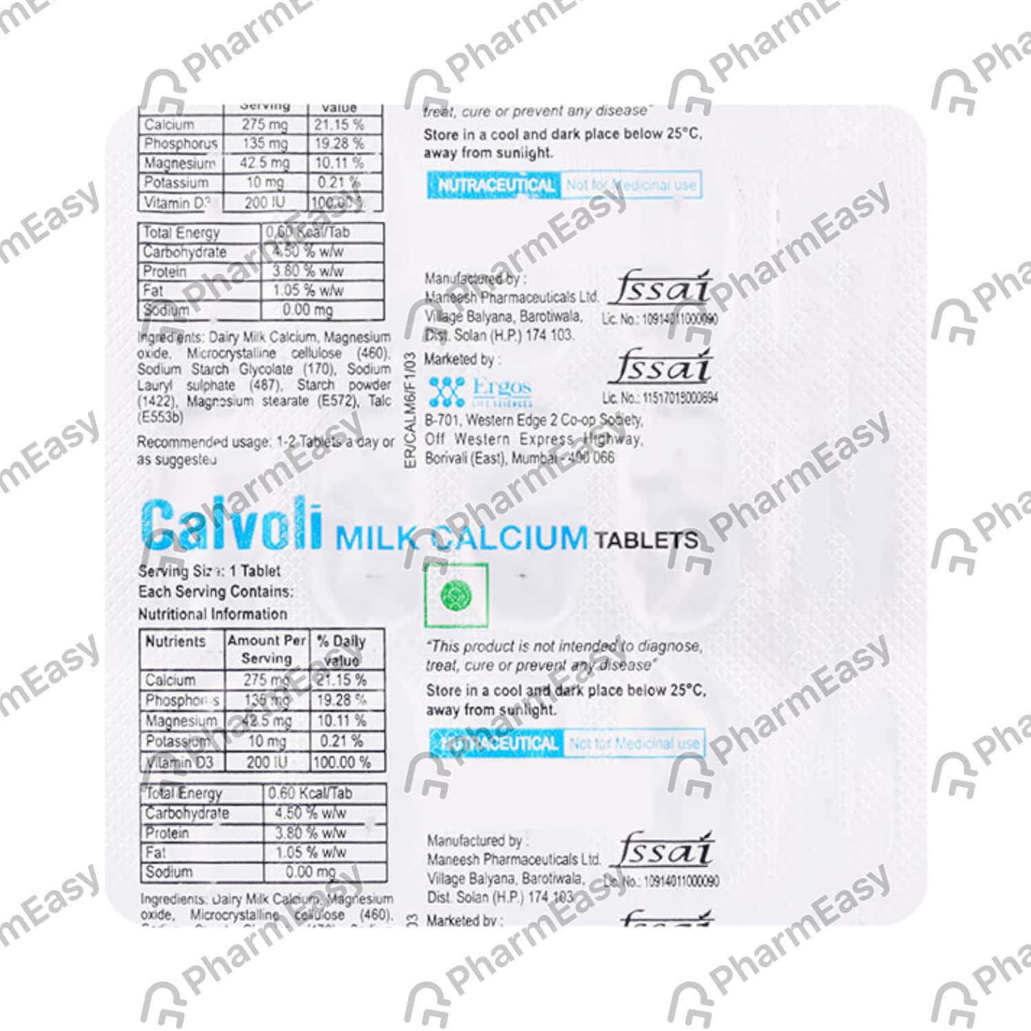 Buy Calvoli Milk Calcium Strip Of 15 Tablets Online at Flat 15% OFF ...