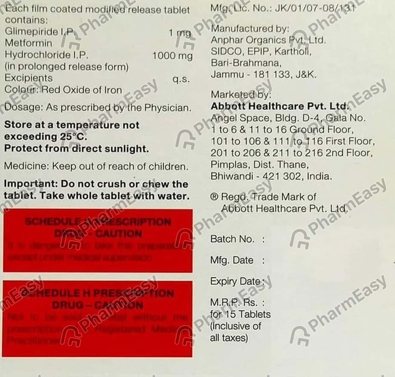 Gluformin G 1mg Forte New Strip Of 15 Tablets: Uses, Side Effects, Price & Dosage | PharmEasy