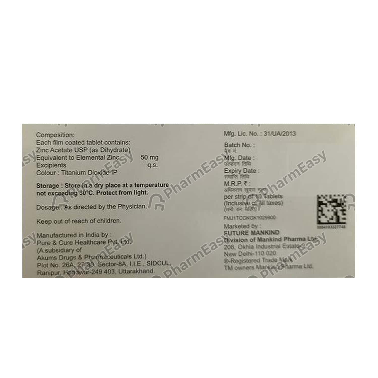 Buy Zincolife 50 MG Tablet (10) Online at Flat 18% OFF* | PharmEasy